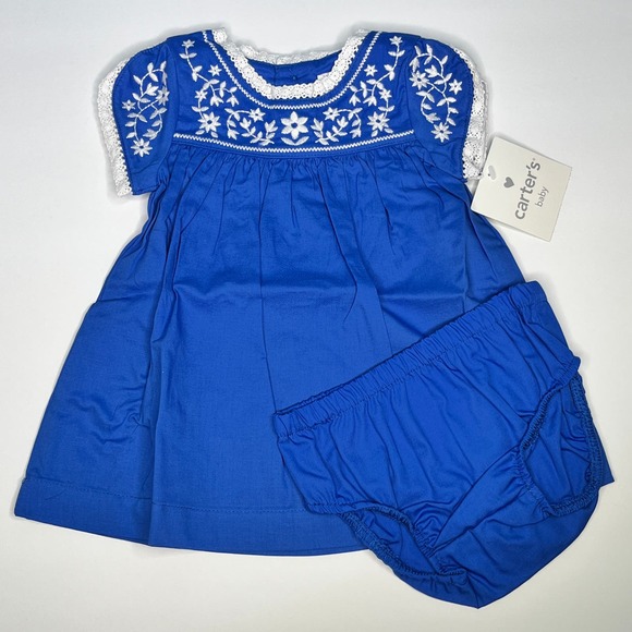 Carter's | Dresses | Carters Dress Bloomers Blue Embroidered New | Poshmark